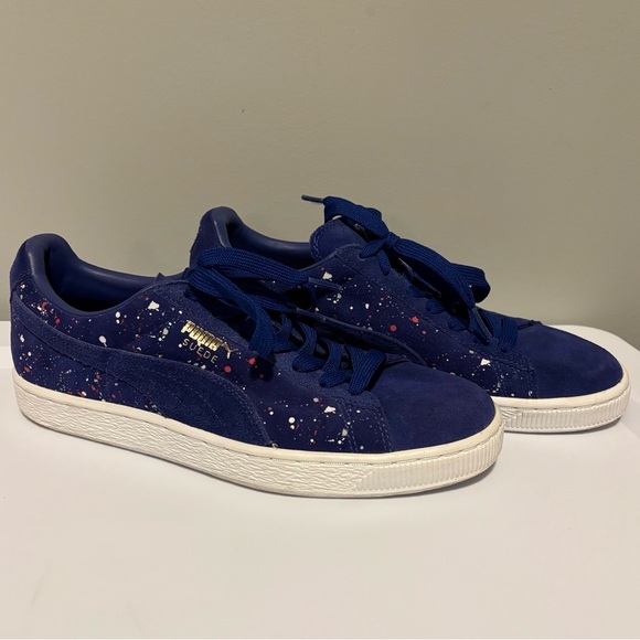 Puma | Shoes | Puma Suede Classic Splatter Navy Blue Gold Smash V2 Mens ...